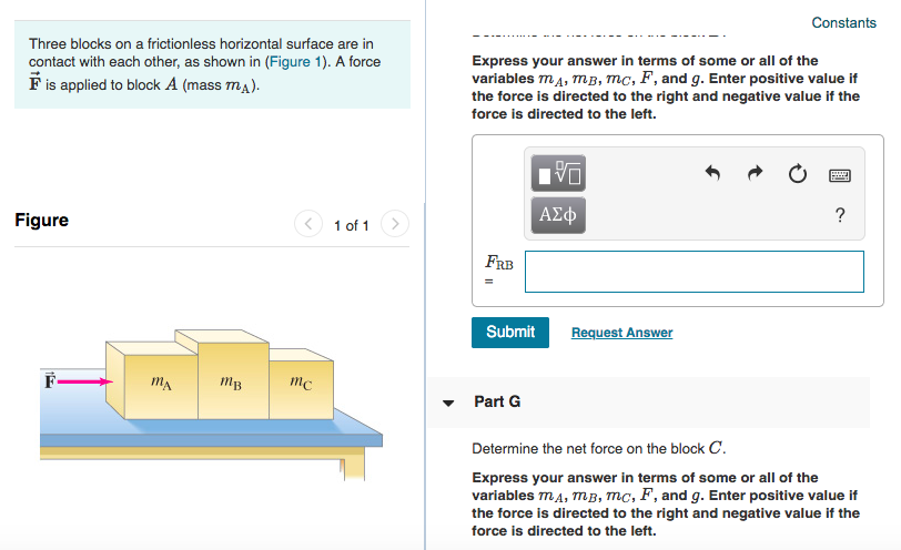 Solved Constants Three blocks on a frictionless horizontal | Chegg.com
