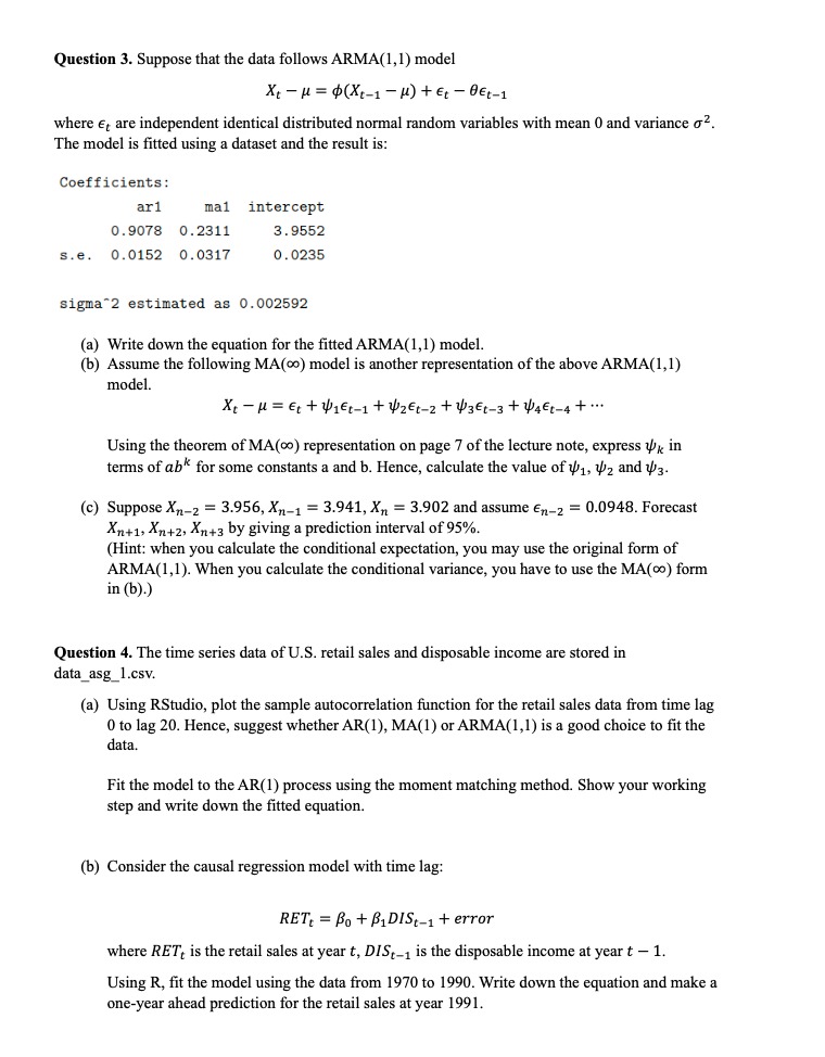 Solved Question 3. Suppose that the data follows ARMA (1,1) | Chegg.com