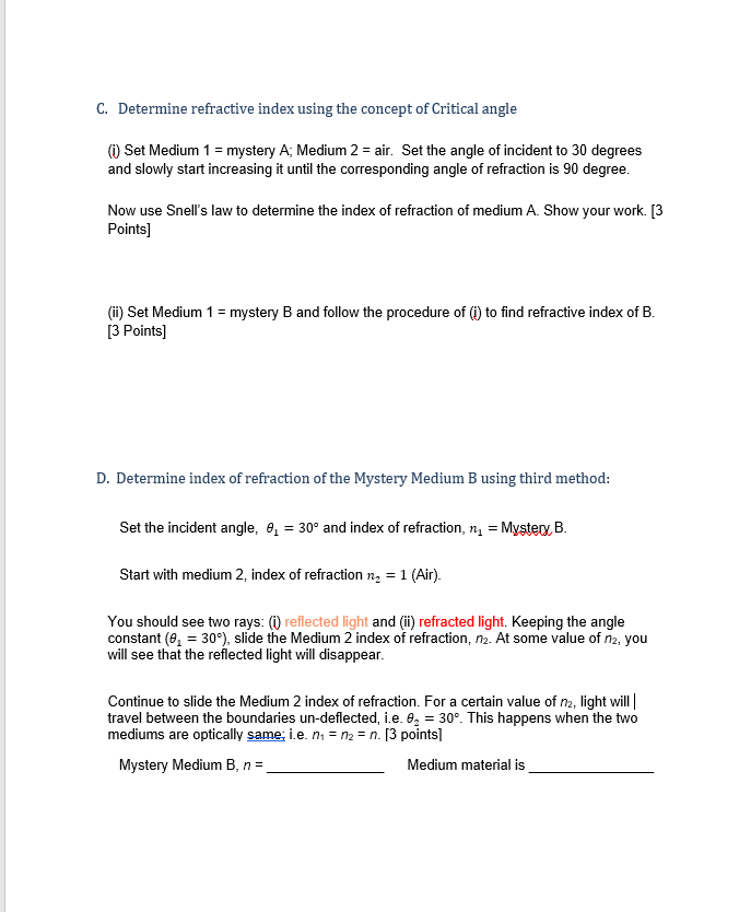 Solved C. Determine refractive index using the concept of | Chegg.com