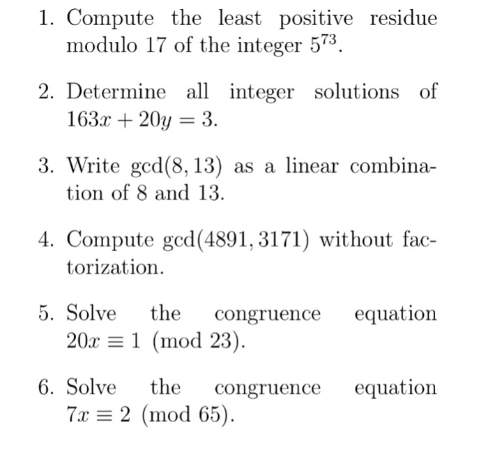 Solved 1. Compute the least positive residue modulo 17 of | Chegg.com