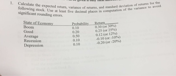 Solved Calculate the expected return, variance of returns, | Chegg.com