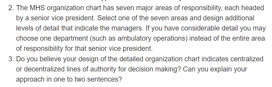 Solved The MHS organization chart has seven major areas of | Chegg.com