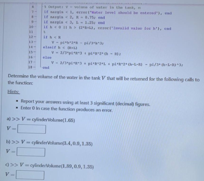 Solved MATLAB Programming Skills A vessel (see Figure) is | Chegg.com