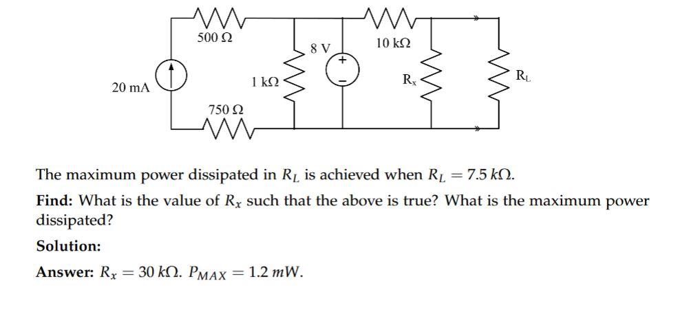 Solved The maximum power dissipated in RL is achieved when | Chegg.com