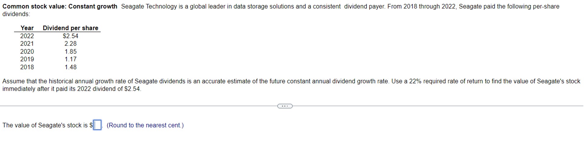 Solved dividends:\table[[Year,Dividend per | Chegg.com