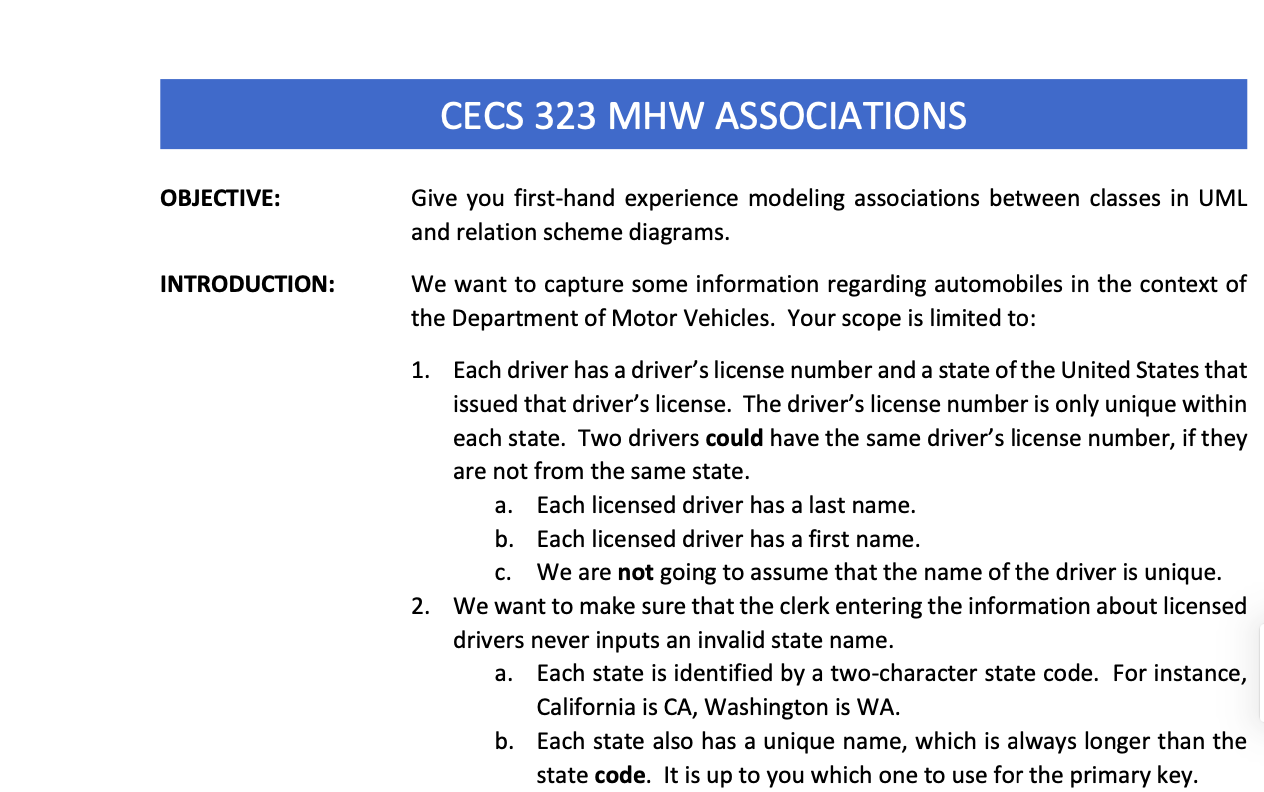 CECS 323 MHW ASSOCIATIONS OBJECTIVE: Give you | Chegg.com