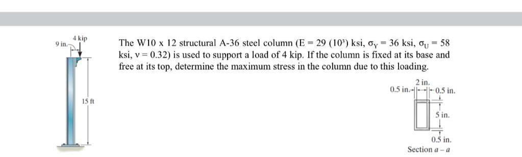 Solved The W10 X 12 Structural A 36 Steel Column E
