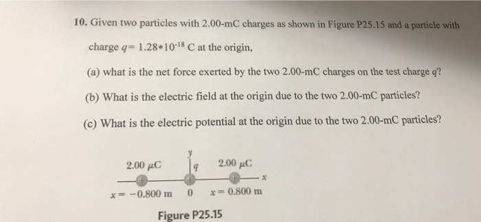 Solved 10. Given two particles with 2.00-mC charges as shown | Chegg.com