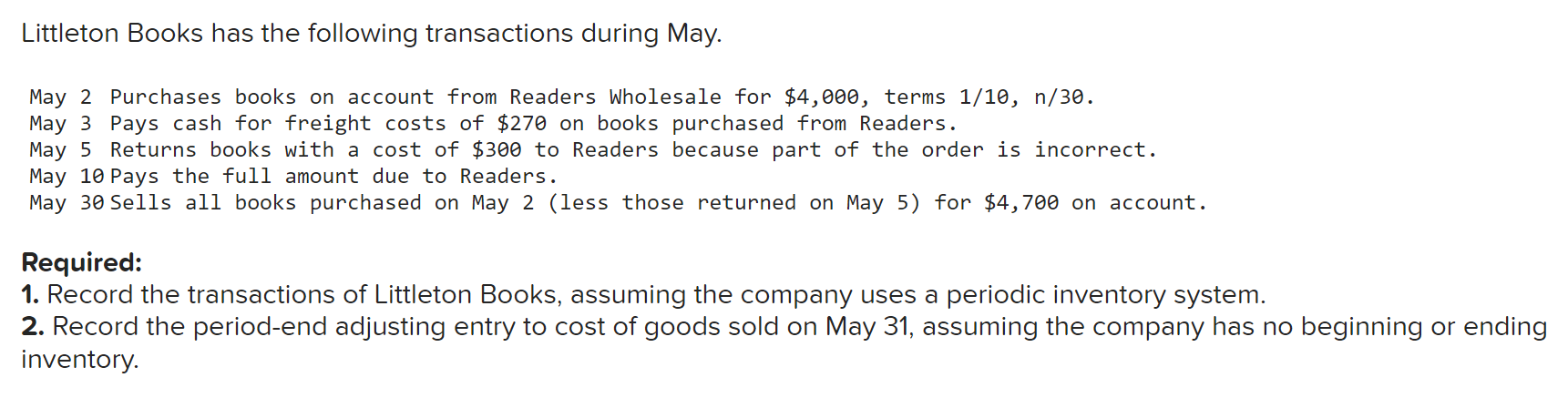Solved Littleton Books has the following transactions during | Chegg.com