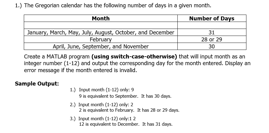Solved 1 The Gregorian Calendar Has The Following Numbe