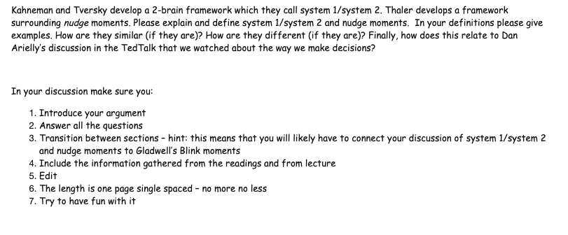 Kahneman and Tversky develop a 2-brain framework | Chegg.com