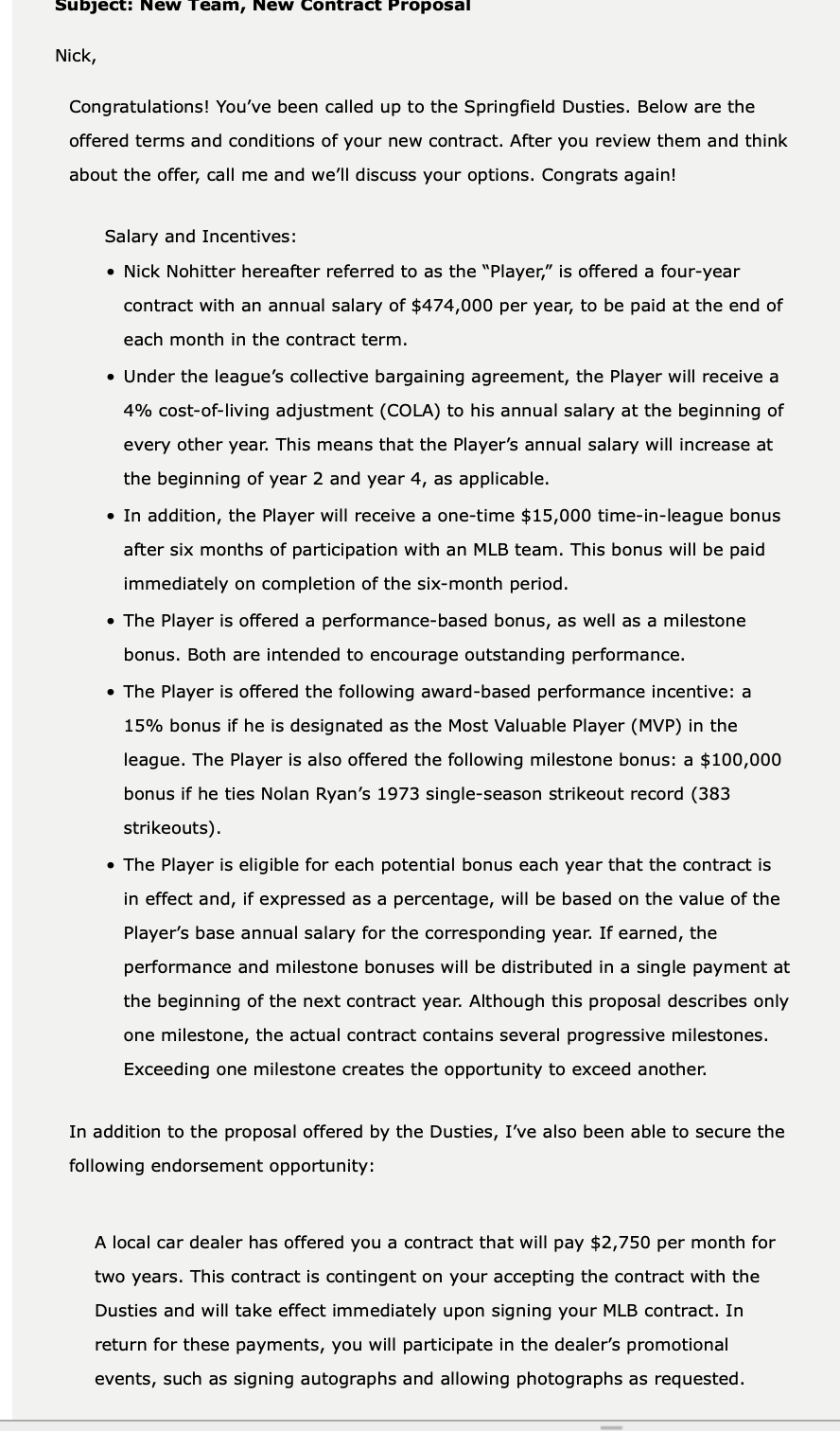 Nick Nohitter's Contract Evaluation Worksheet1. Given | Chegg.com