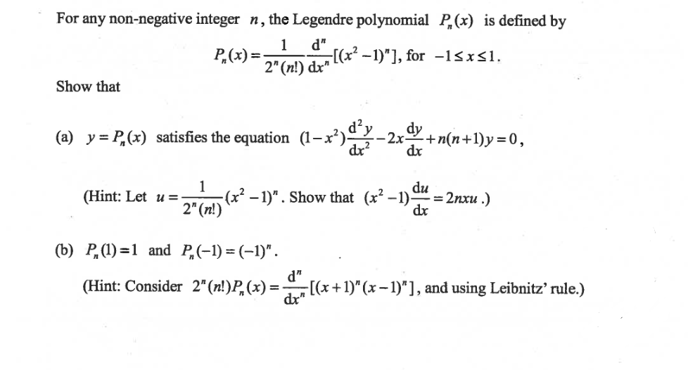 Solved For any non-negative integer n, the Legendre | Chegg.com