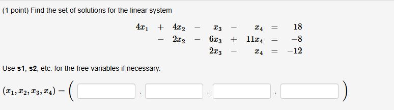 (1 ﻿point) ﻿Find the set of ﻿solutions for the linear | Chegg.com