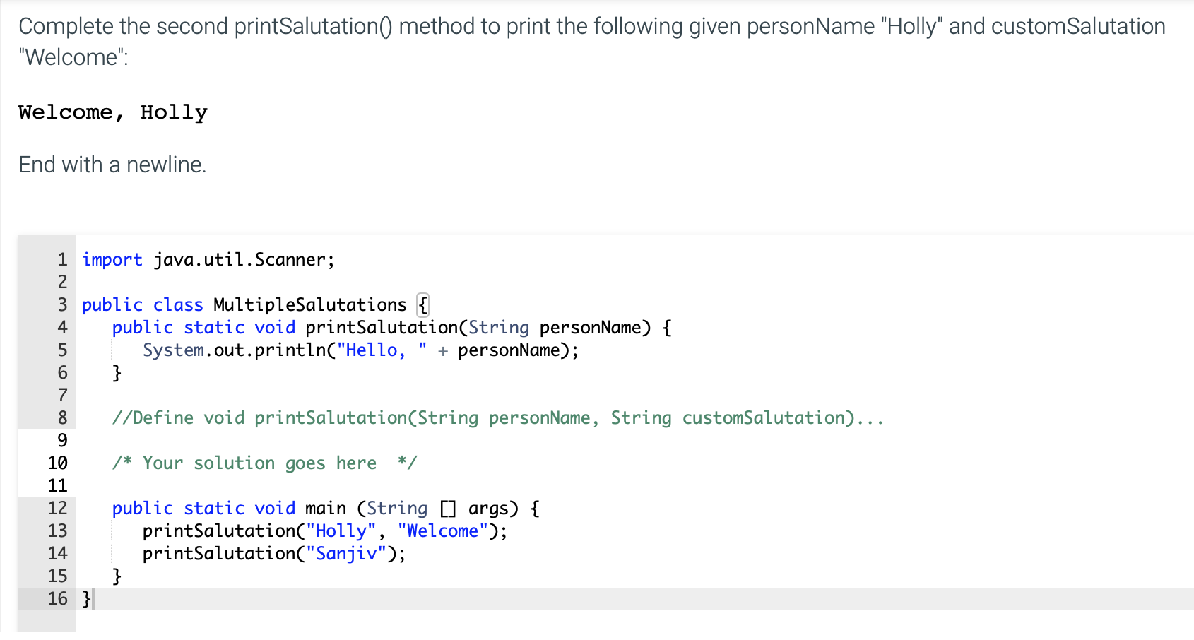 Solved Complete the second printSalutation() method to print | Chegg.com