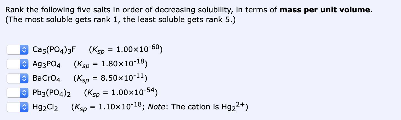 Solved Rank the following five salts in order of decreasing | Chegg.com