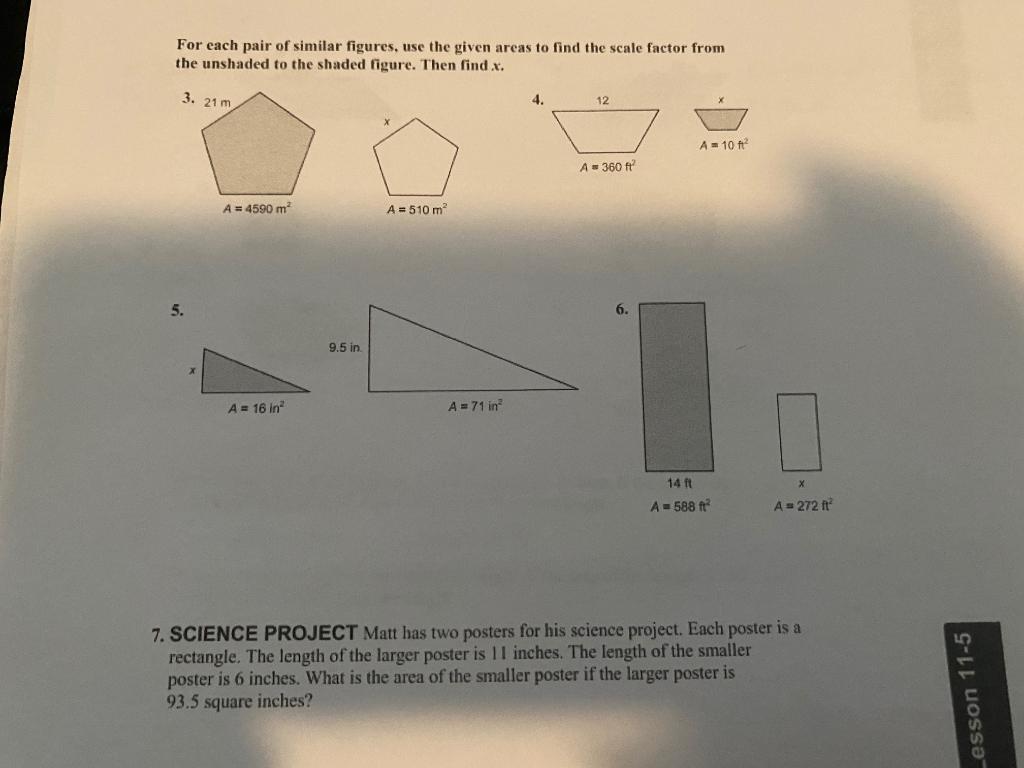 Solved For Each Pair Of Similar Figures Use The Given Areas Chegg