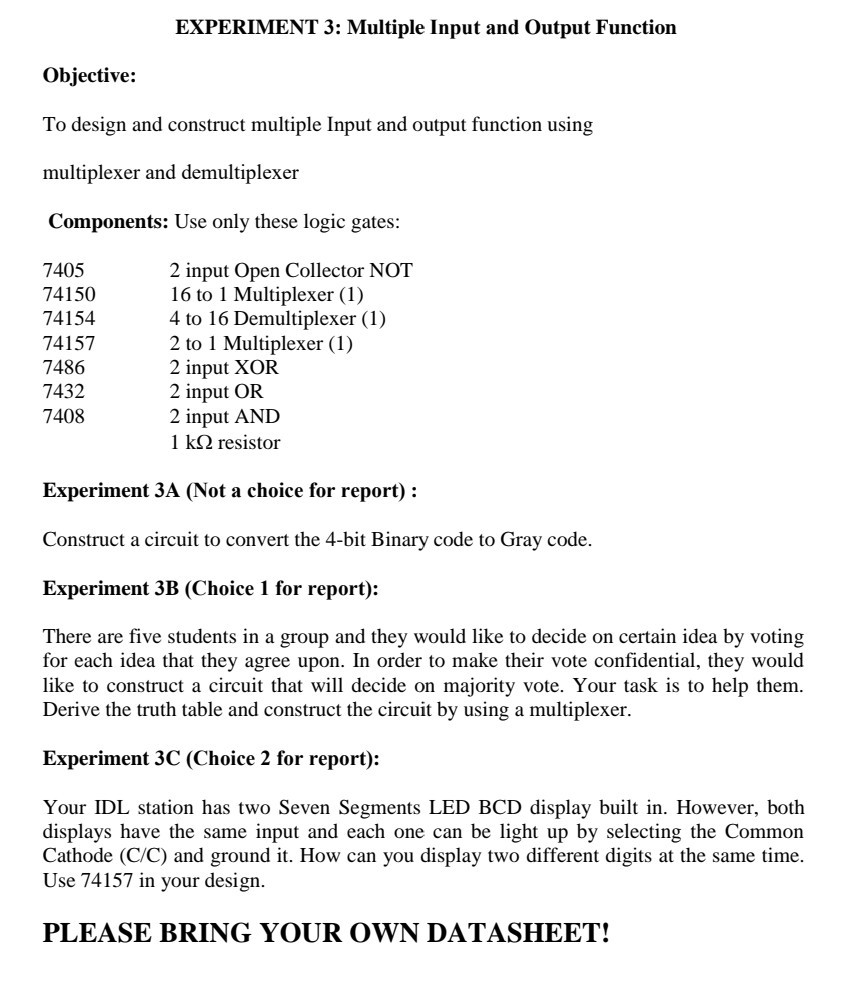 Solved EXPERIMENT 3: Multiple Input and Output Function | Chegg.com