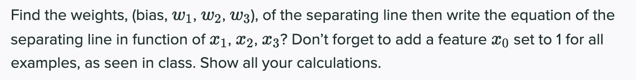 The table above is the dataset we run the perceptron | Chegg.com