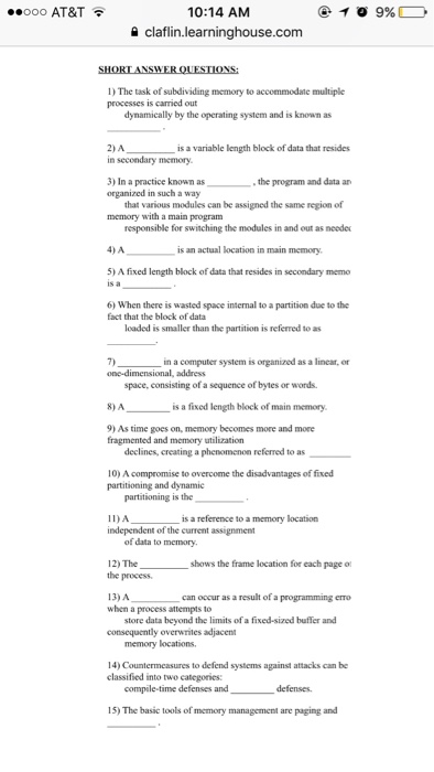 Solved Chapter 7-Memory Management LESIONS: T F 1) In a | Chegg.com
