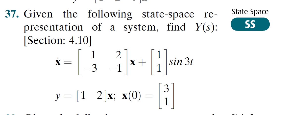Solved State Space 37. Given the following state-space re- | Chegg.com