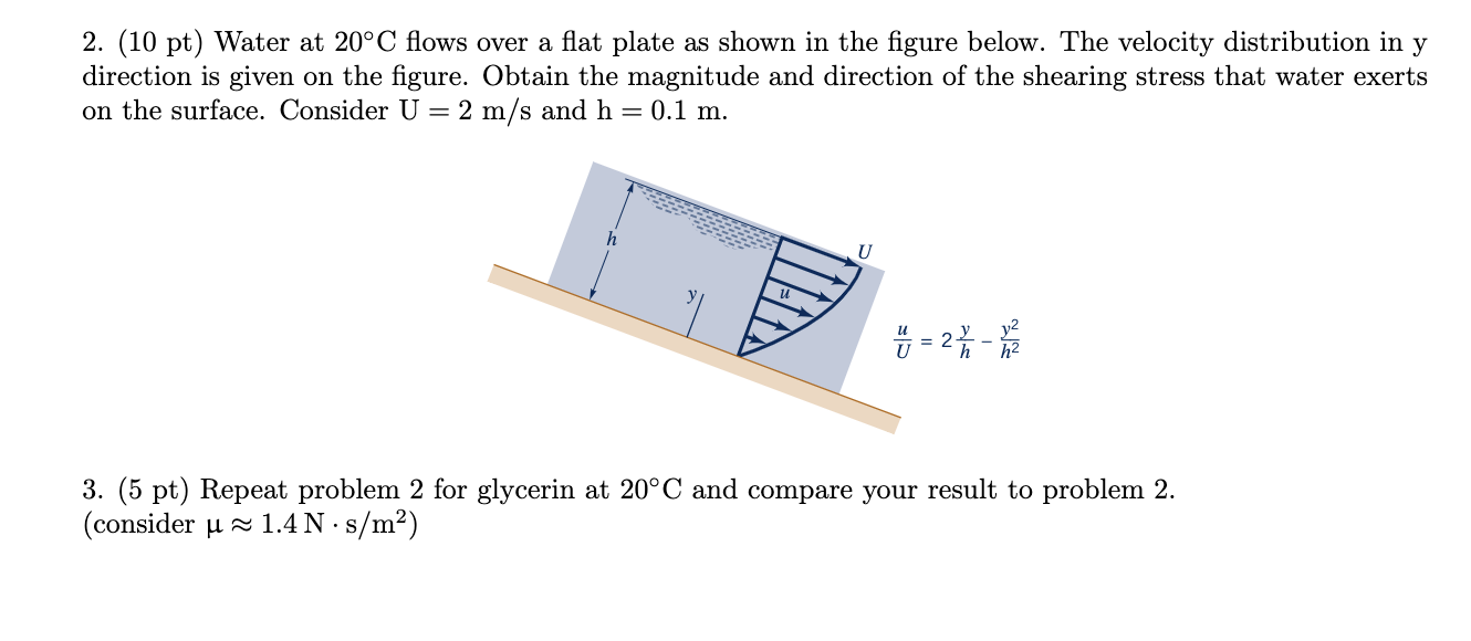 Solved 2. (10 pt) Water at 20∘C flows over a flat plate as | Chegg.com