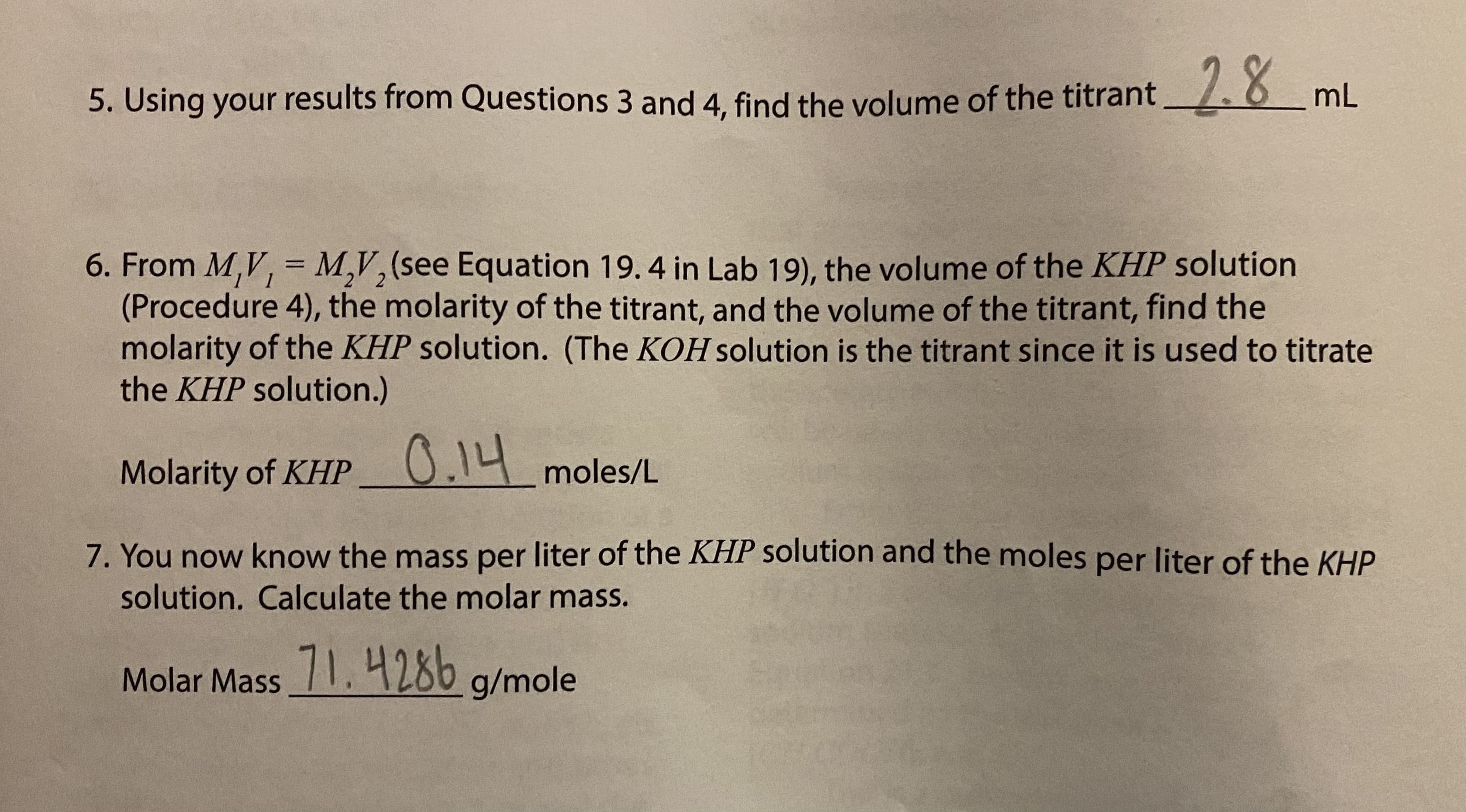 Solved 1. Mass of potassium hydrogen phthalate, KHP g 2. The | Chegg.com