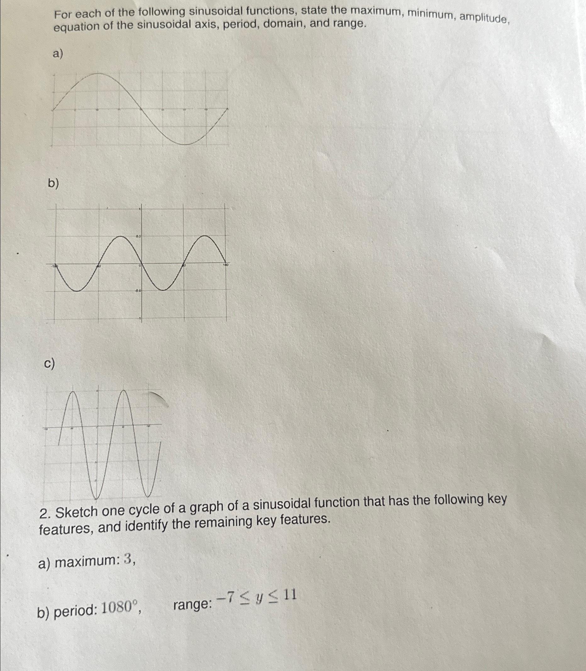 Solved For each of the following sinusoidal functions, state | Chegg.com