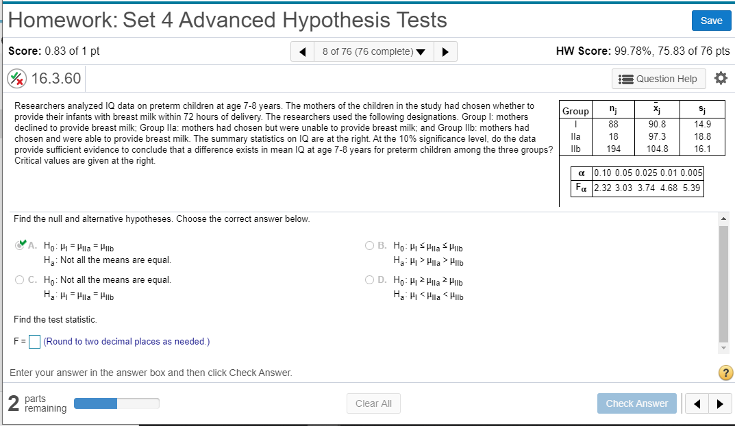 Solved Homework: Set 4 Advanced Hypothesis Tests Save Score: | Chegg.com