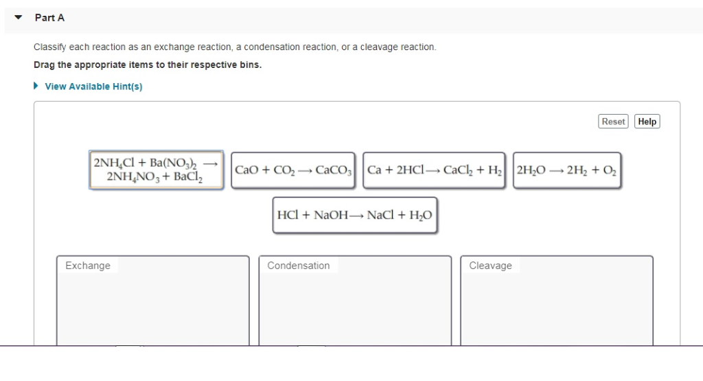 Solved Part A Classify each reaction as an exchange | Chegg.com