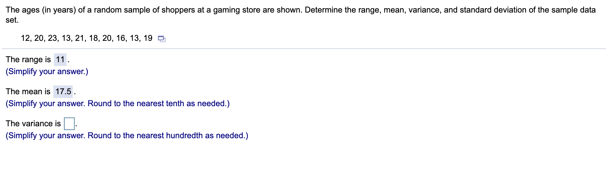 Solved The ages (in years) of a random sample of shoppers at | Chegg.com