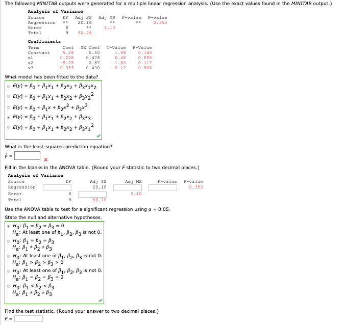 Solved The following MINITAB outputs were generated for a | Chegg.com