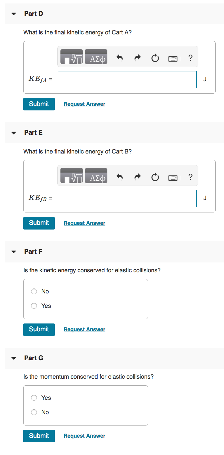 Solved Two carts are involved in an elastic collision. Cart | Chegg.com