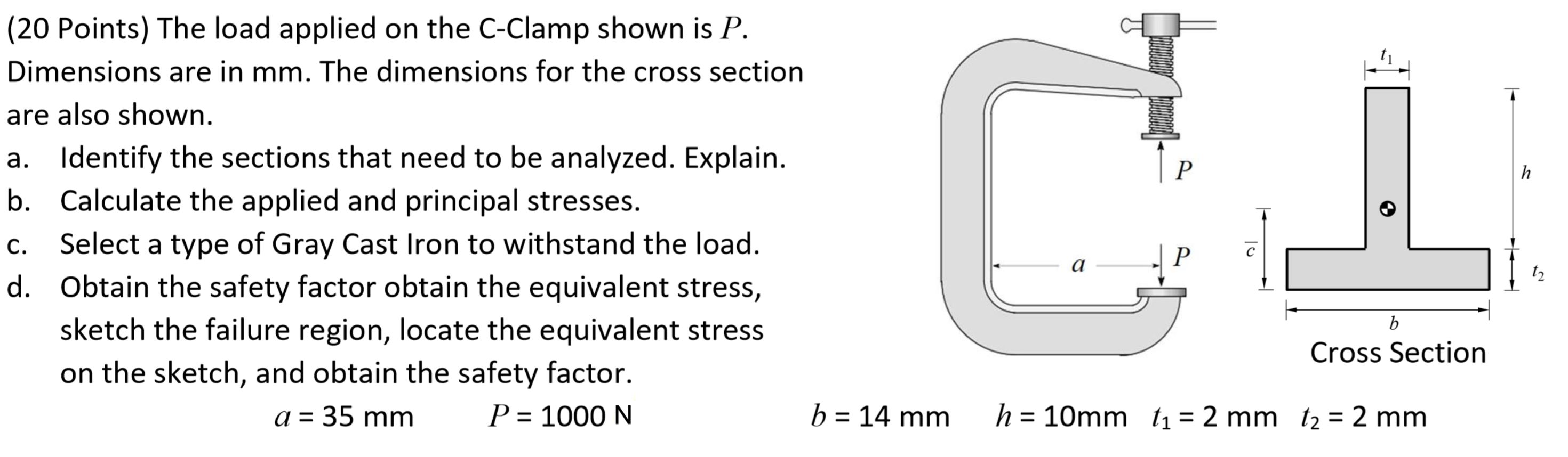 Solved E01 (20 Points) The load applied on the C-Clamp shown | Chegg.com