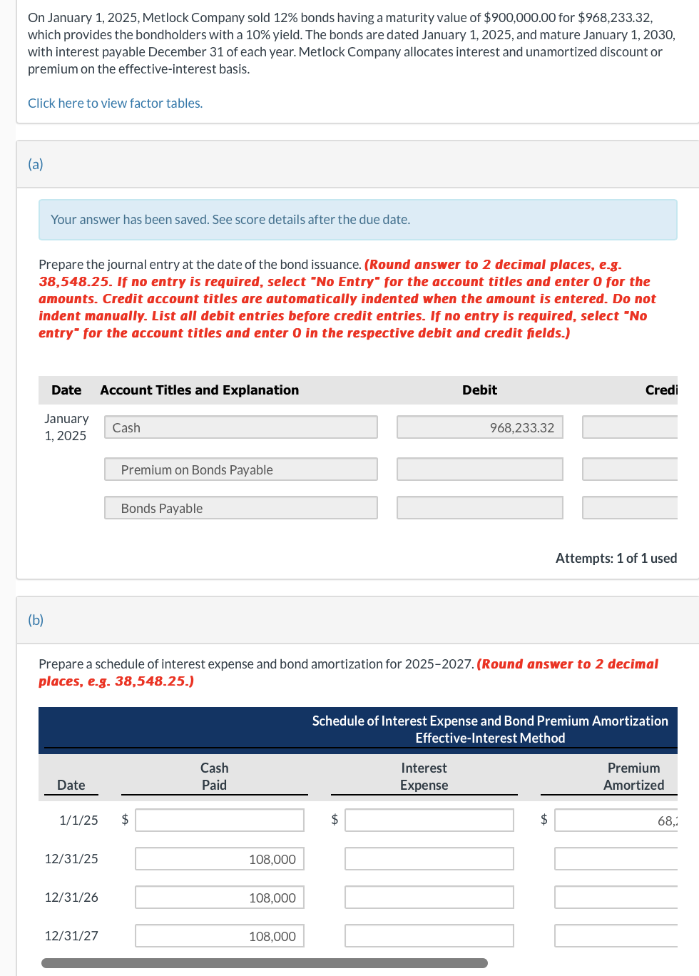 Solved On January 1, 2025, ﻿Metlock Company sold 12% ﻿bonds | Chegg.com
