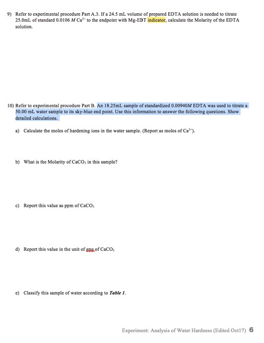 Solved 9) Refer to experimental procedure Part A.3. If a | Chegg.com