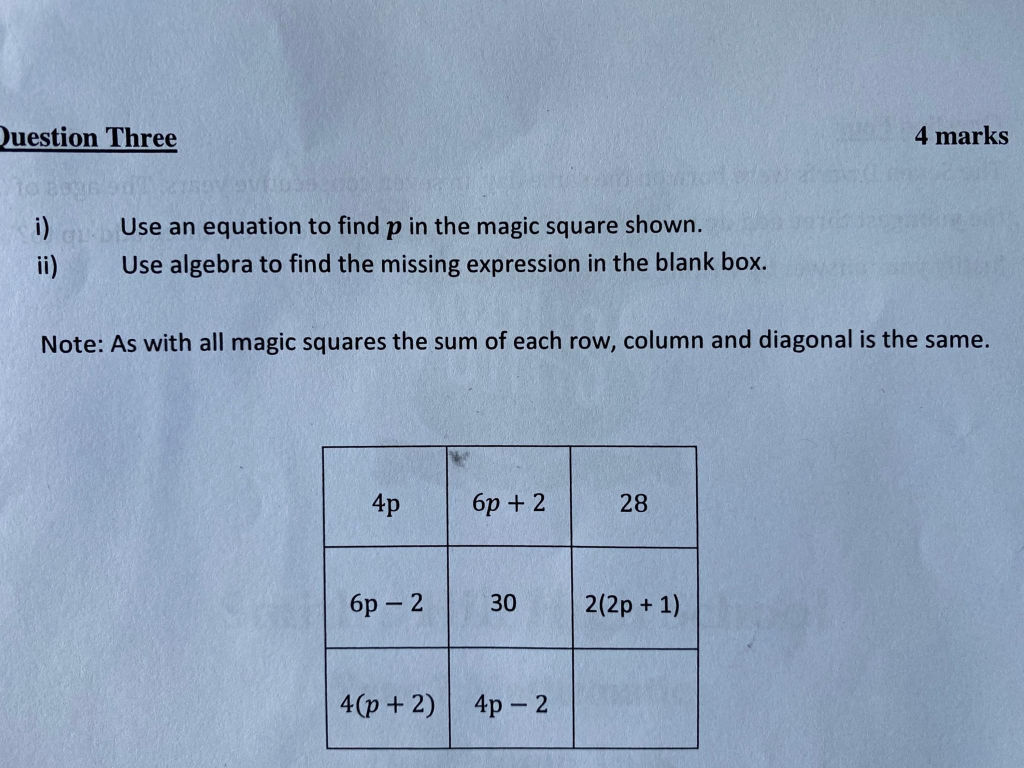 Solved Question Three 4 marks i) Use an equation to find p | Chegg.com
