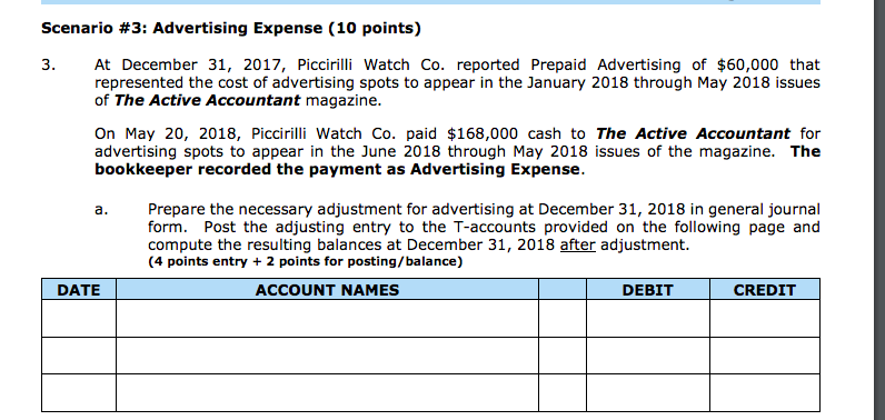 Solved Scenario #3: Advertising Expense (10 points) At | Chegg.com