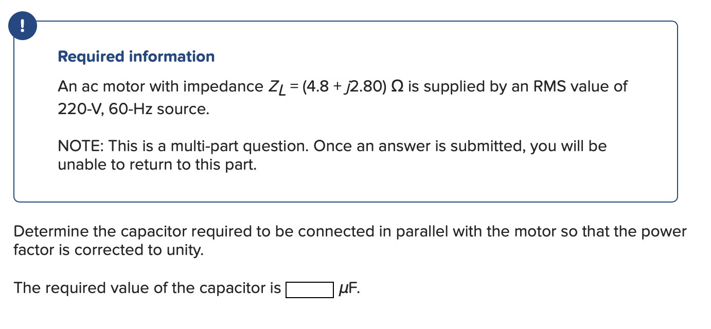 Solved Required information An ac motor with impedance | Chegg.com
