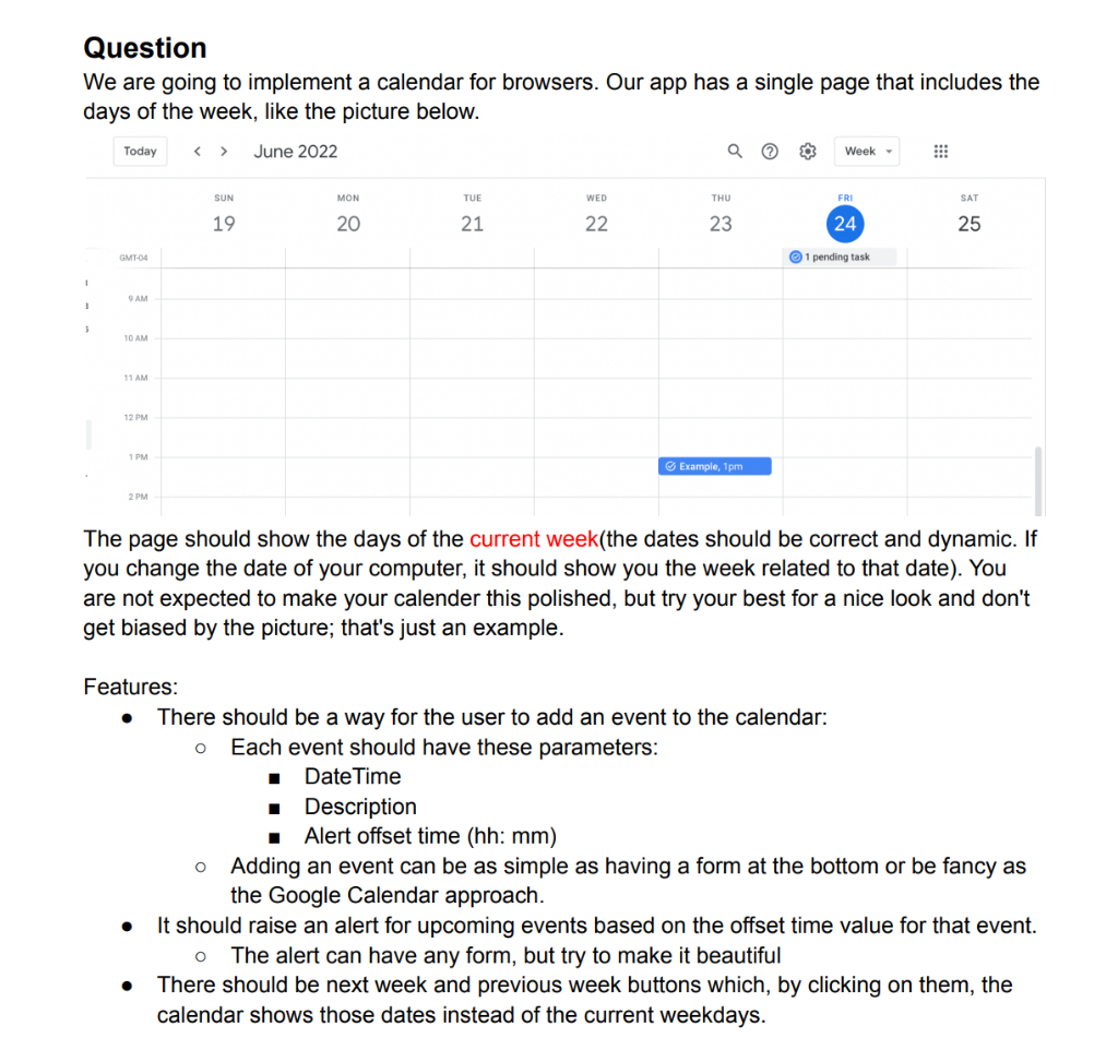 Solved Question We are going to implement a calendar for | Chegg.com