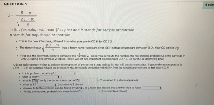 Solved QUESTION 1 6 poin p(l-p) In this formula, I will read | Chegg.com