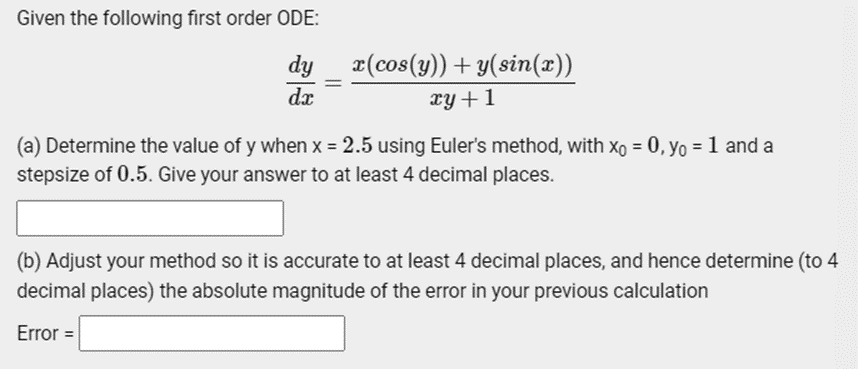 Solved *need to know Euler's method for solving ODE's in | Chegg.com