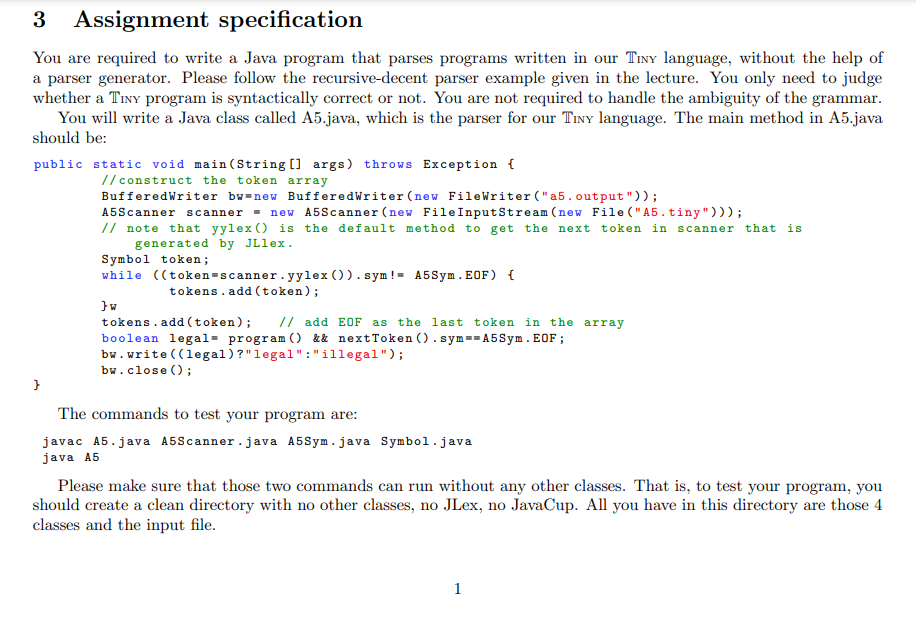 Solved /** Starter code for A5. Parse programs in a simple | Chegg.com