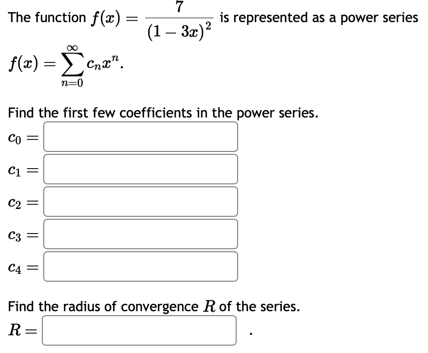 Solved The function f(x)=7(1-3x)2 ﻿is represented as a power | Chegg.com