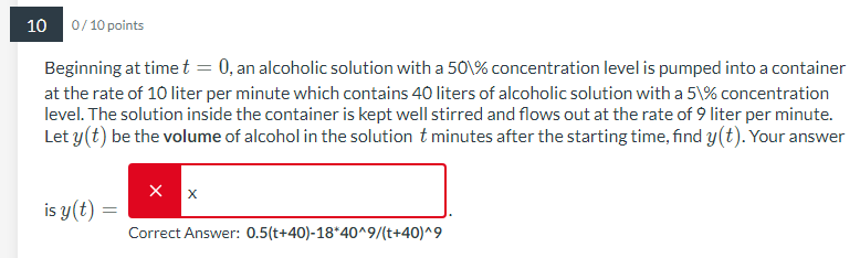 Solved Beginning at time t=0, an alcoholic solution with a | Chegg.com