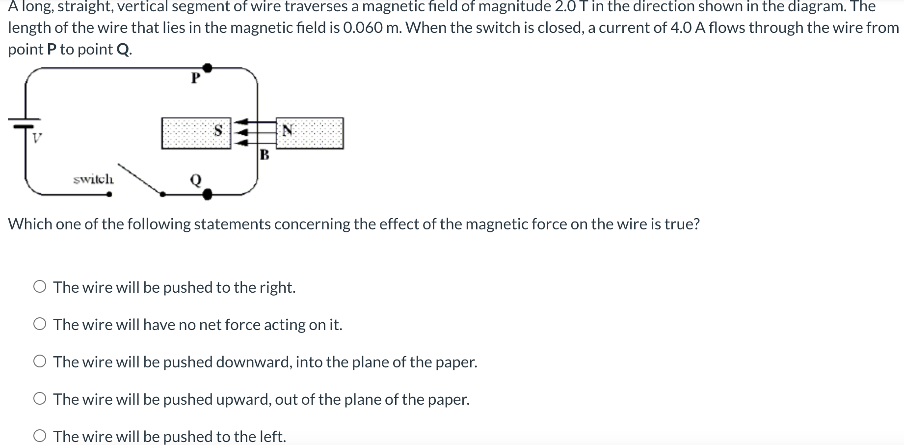 Solved A long, straight, vertical segment of wire traverses | Chegg.com