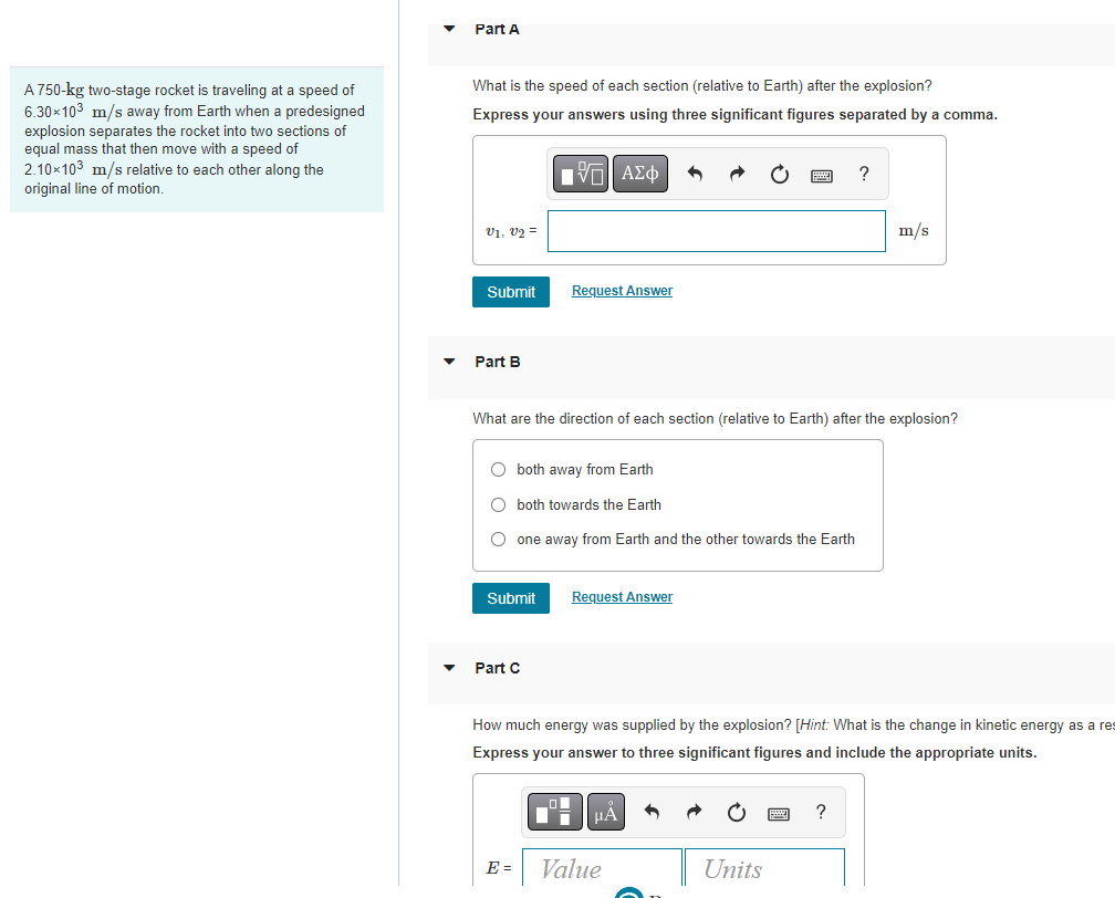 Solved A 750-kg two-stage rocket is traveling at a speed of | Chegg.com