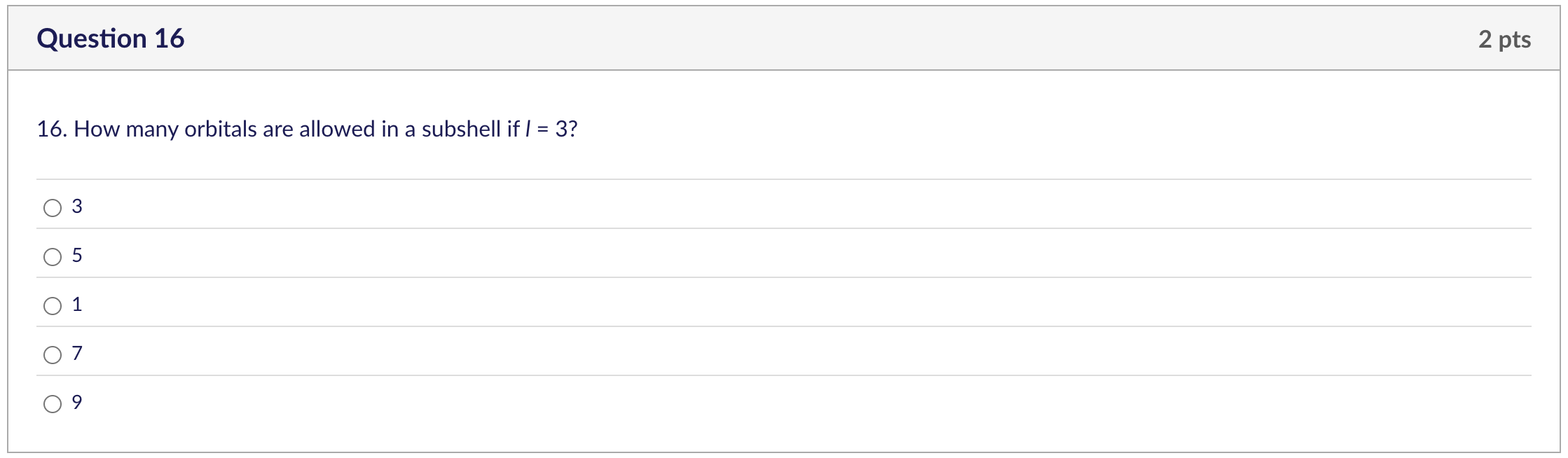 Solved Question 1616. ﻿How many orbitals are allowed in a | Chegg.com