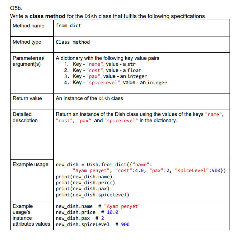 Solved Q5a. Write a class that fulfils the following | Chegg.com