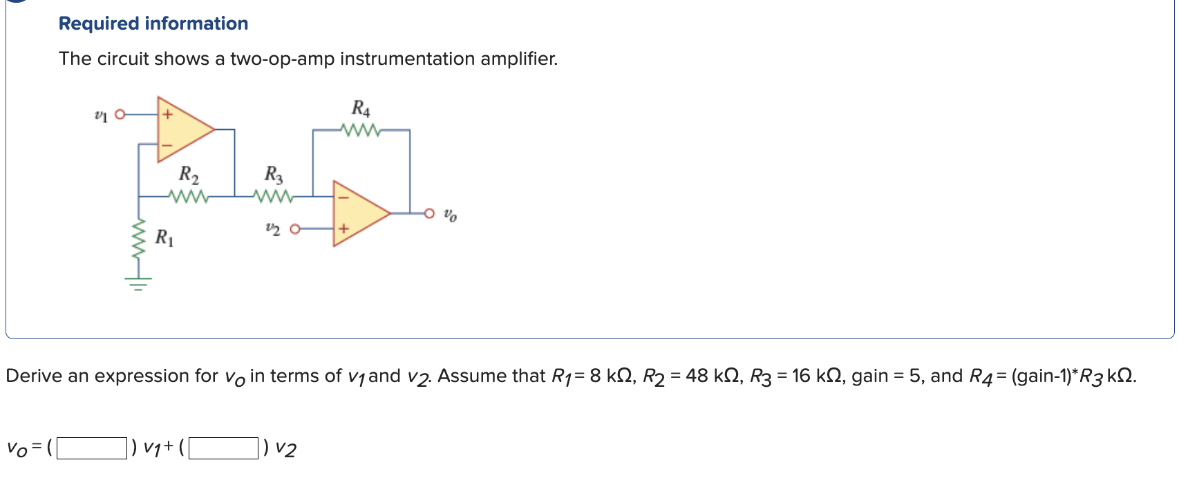 Solved Required information The circuit shows a two-op-amp | Chegg.com